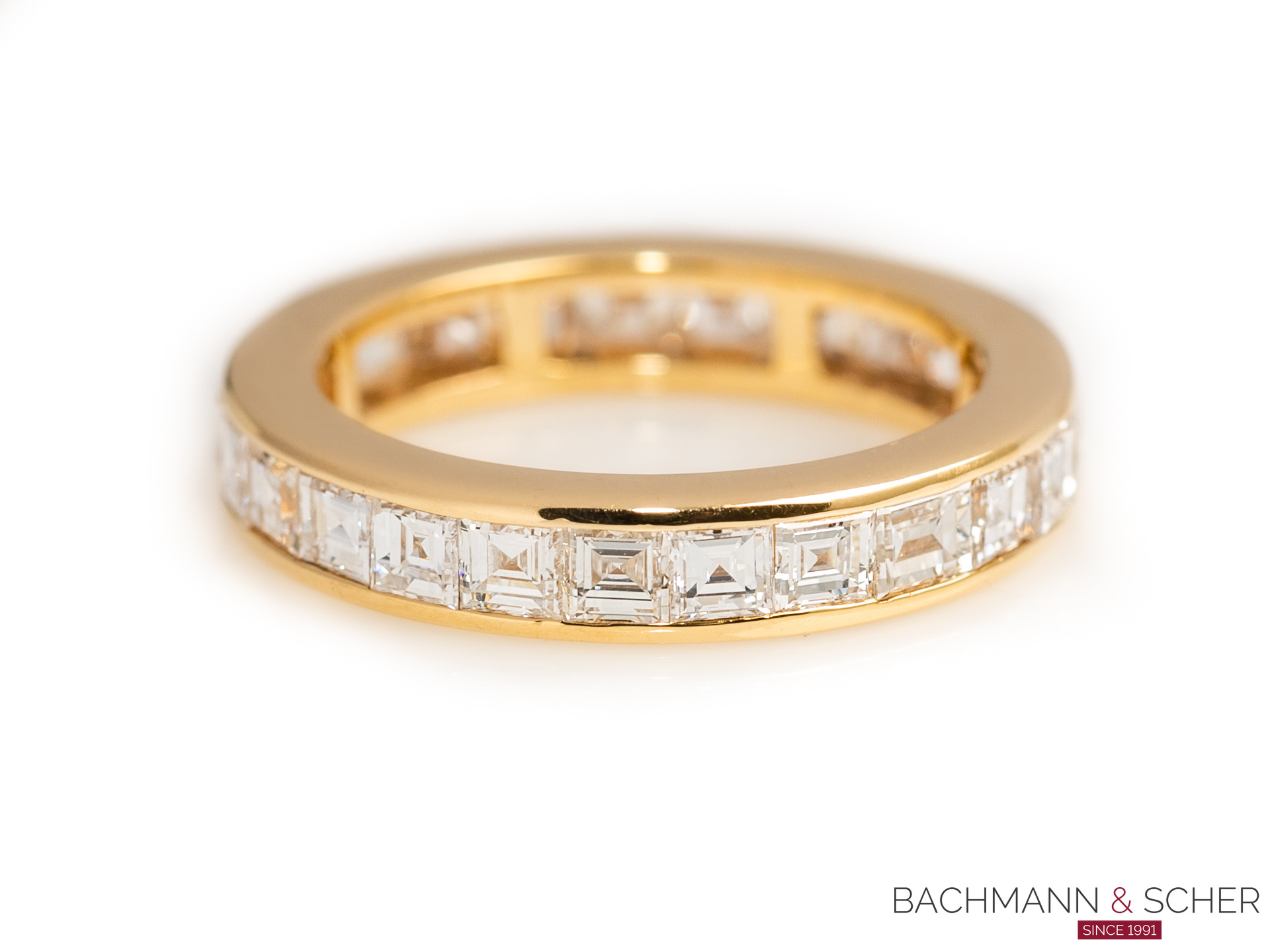 Memory Ring 18k Yellow Gold 25 Diamonds Princess Cut circa 3,9ct VVS1-E ...