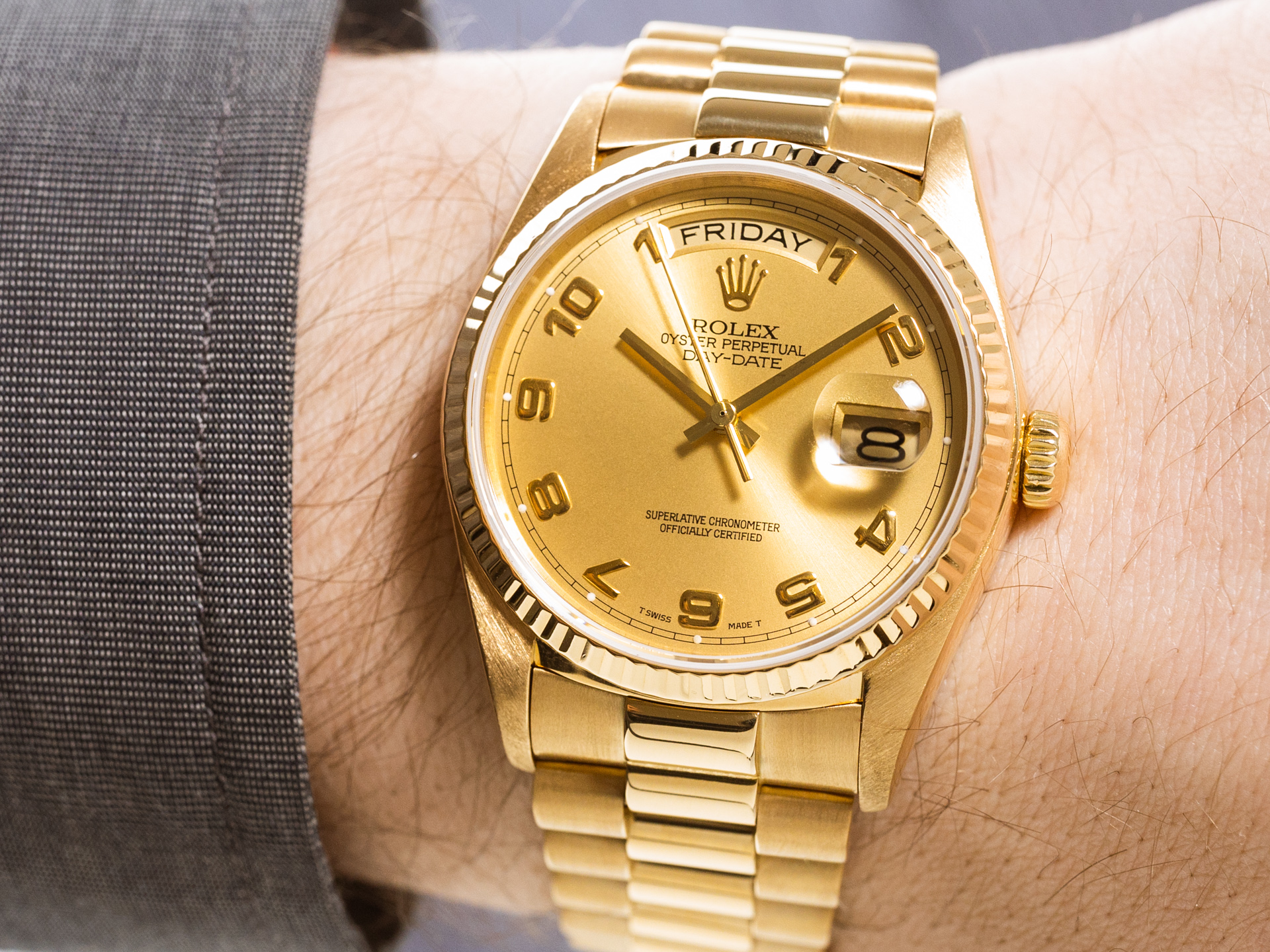 ROLEX Vintage DAY-DATE Ref-18038 18k Yellow Gold Single Quick Set Gold ...