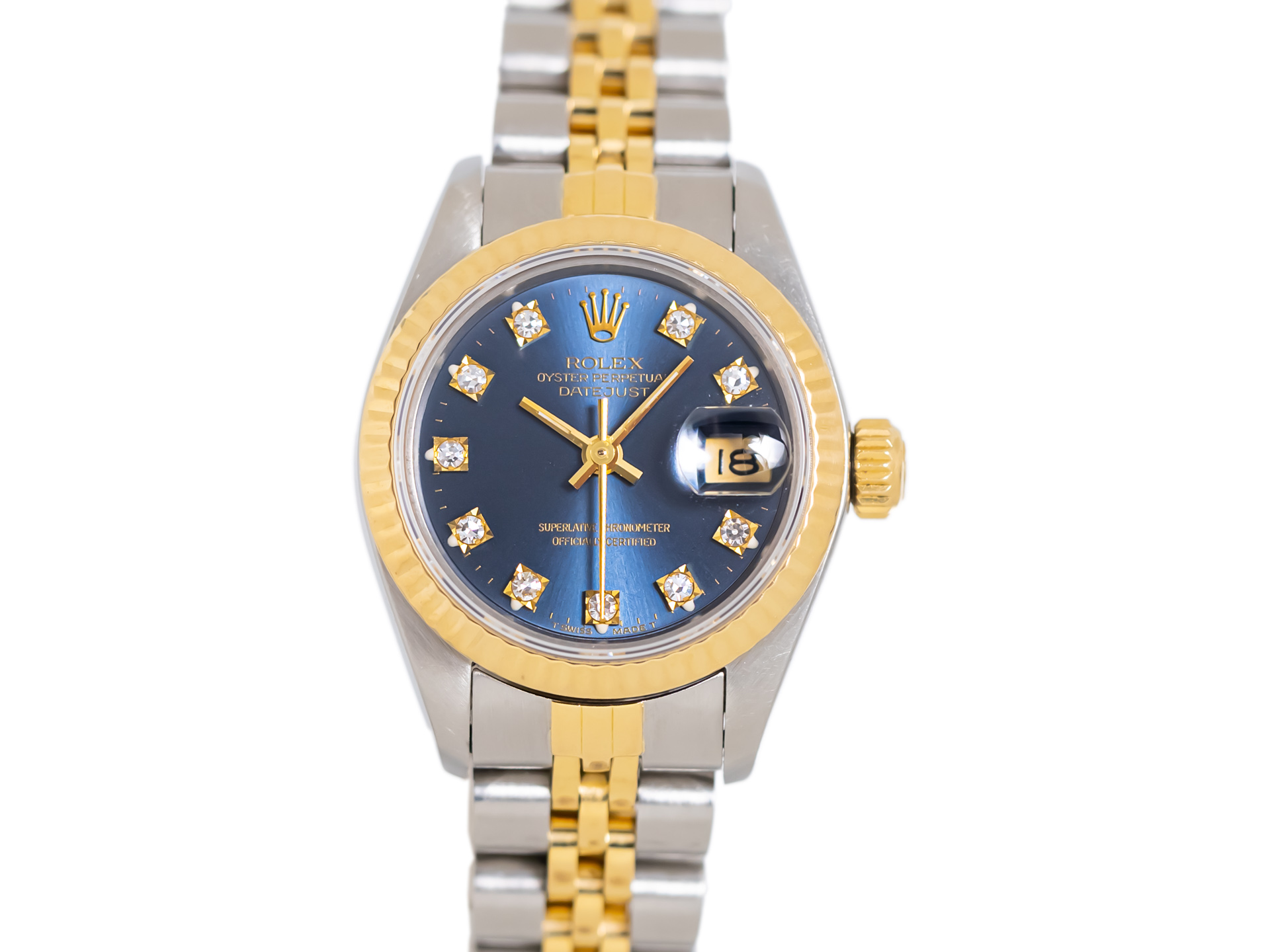 ROLEX DATEJUST Lady Ref 69173 Gold Steel Blacl Diamond Dial 26mm Papers ...